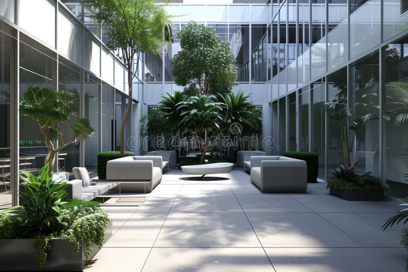 Modern Luxury Building Courtyard Featuring Triangle Architectural ...