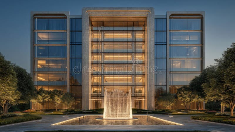 Modern Luxury Building Exterior at Night Stock Illustration ...