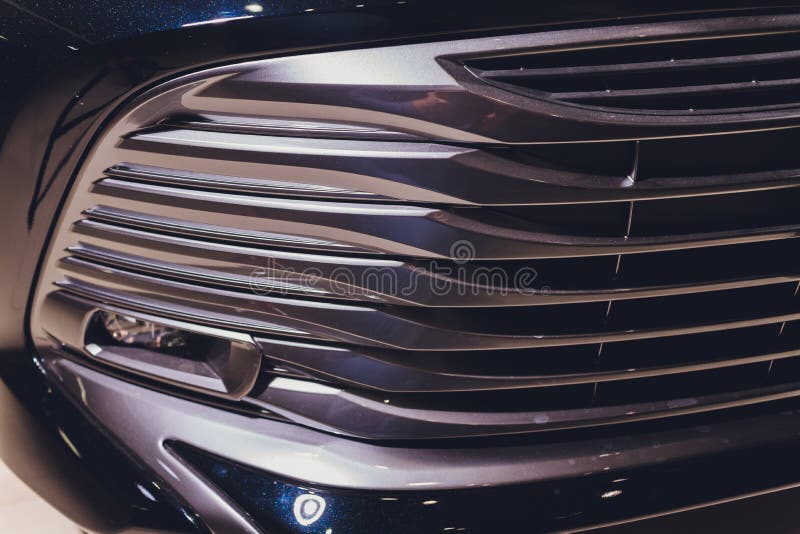 Close Up of Luxury Sports Car Front Grill. Grid of Car Radiator Metal ...
