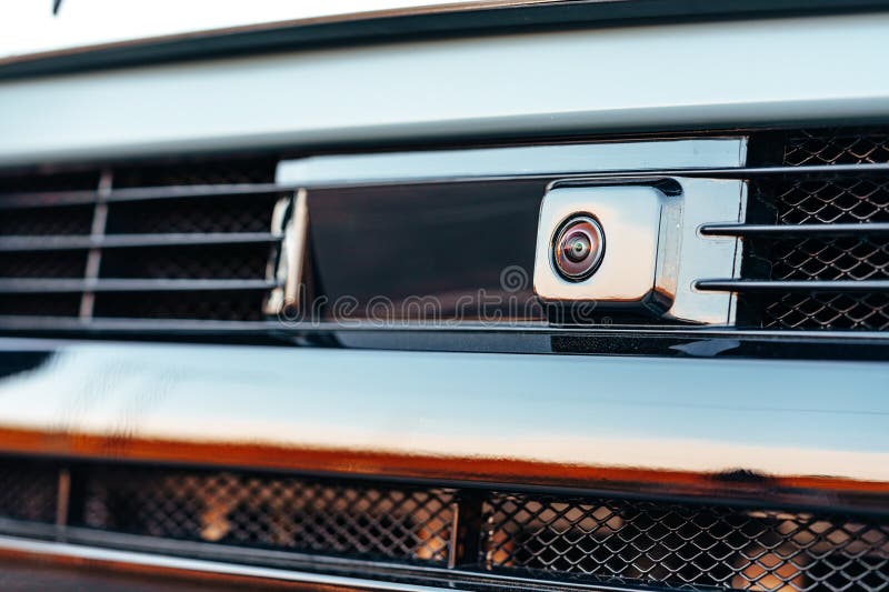 Modern Luxury Car Front View Camera Close Up Stock Photo - Image of ...