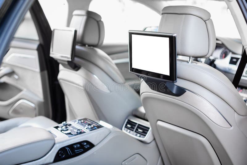 Modern Luxury Car Interior with Empty White Touchscreen Monitor with ...