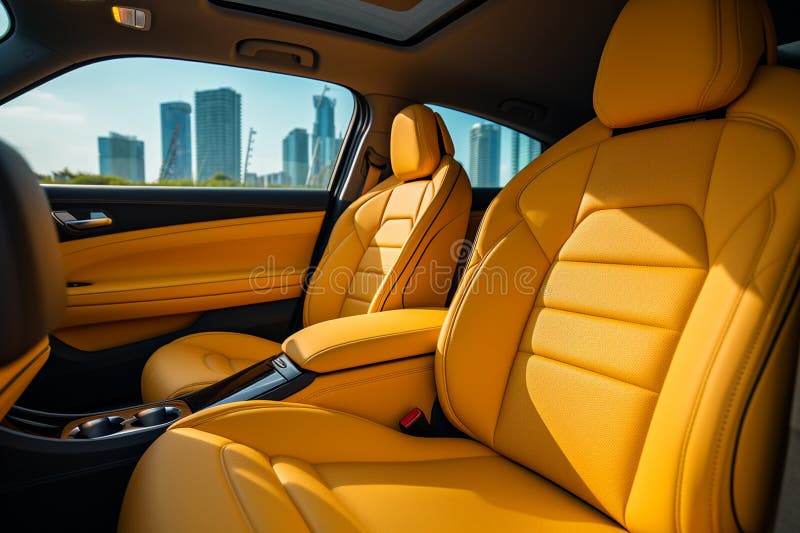 Modern Luxury Car Interior. Leather Seats. Car Detailing Stock ...