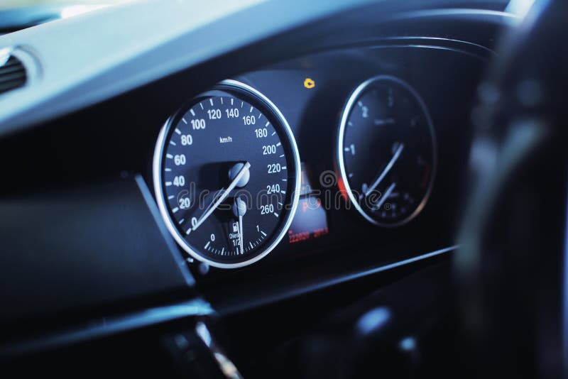 Modern Luxury Car Interior - Steering Wheel, Shift Lever and Dashboard ...