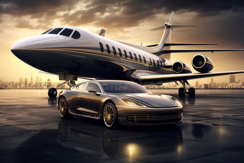 Modern Luxury Car Private Jet. Generate Ai Stock Illustration ...
