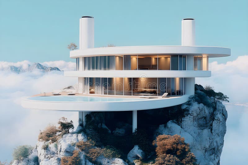 Luxury Villa Overlooking Clouds on Mountain Cliff with Infinity Pool ...
