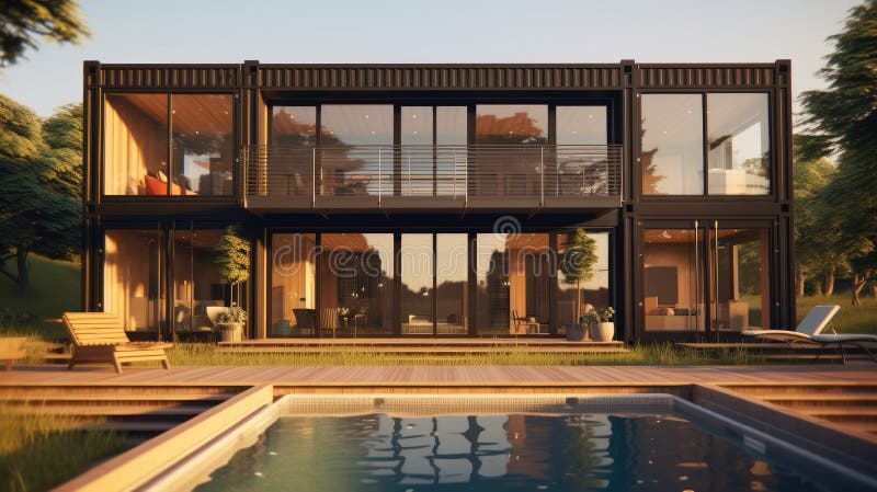 Modern Luxury Container House, Concept of Modern and Cheap Living Stock ...