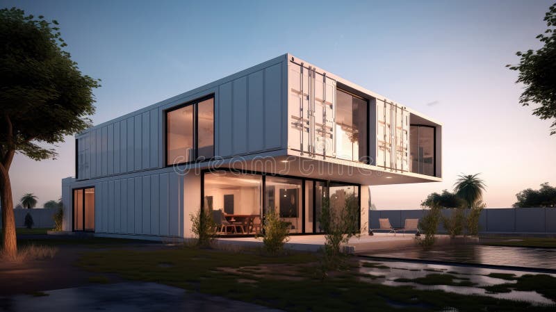 Modern Luxury Container House, Concept of Modern and Cheap Living Stock ...