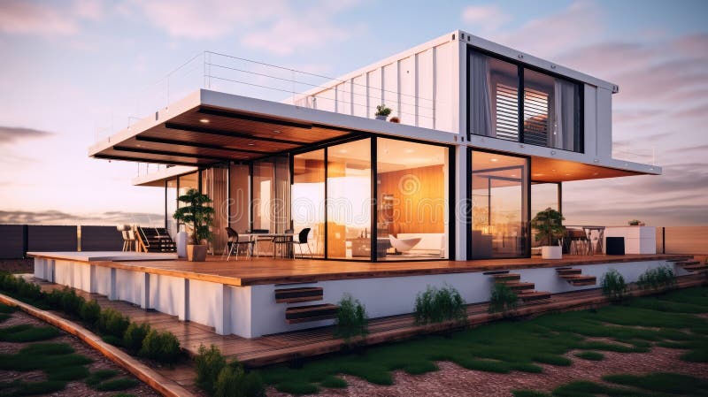Modern Luxury Container House, Concept of Modern and Cheap Living Stock ...