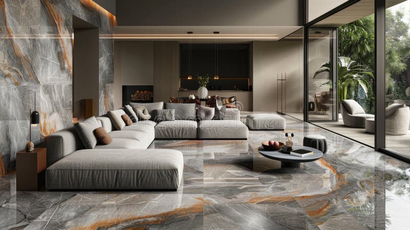 Modern Luxury Contemporary Living Room with Marble Tile Interior Design ...