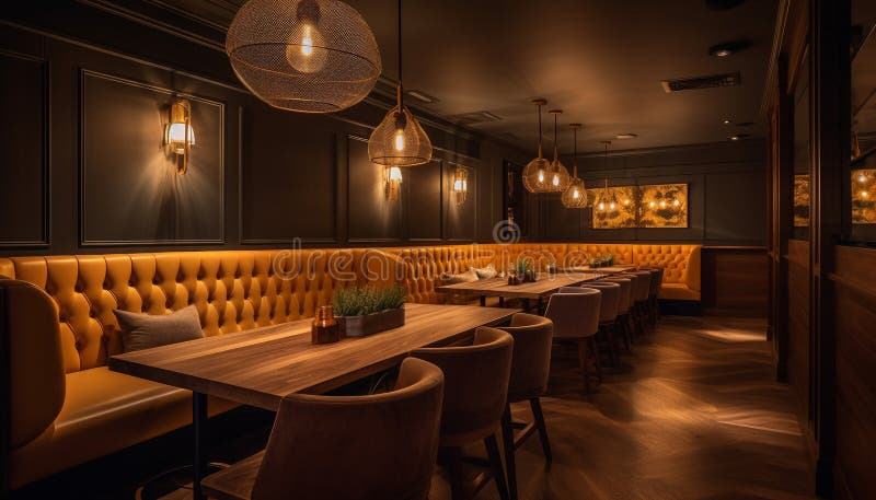 The Modern Luxury Dining Room is Elegantly Illuminated at Night ...