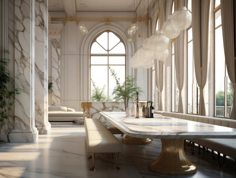 Modern Luxury Dining Room with Marble Table. Generative AI Stock ...