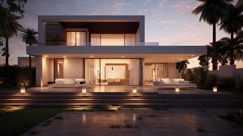 The Modern Luxury Home Glows Beautifully in the Dusky Twilight Picture ...
