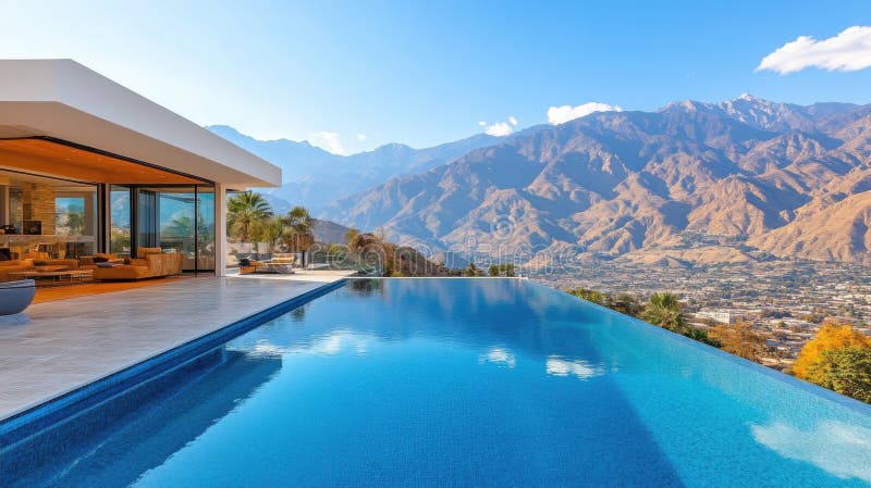 Modern Luxury Home with Infinity Pool and Mountain View Stock Photo ...
