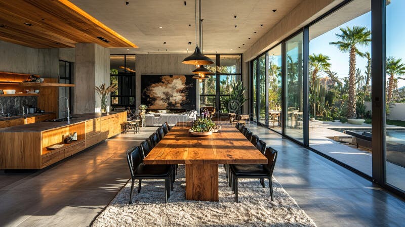 Modern Luxury Home Interior with Open Plan Kitchen, Dining Area, and ...