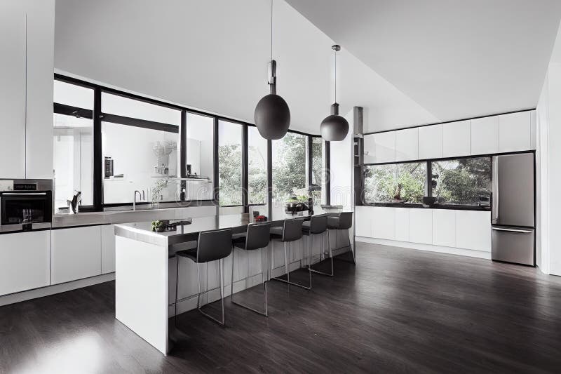 Modern Luxury Home Kitchen Interior in Elegant Apartments. Stock ...