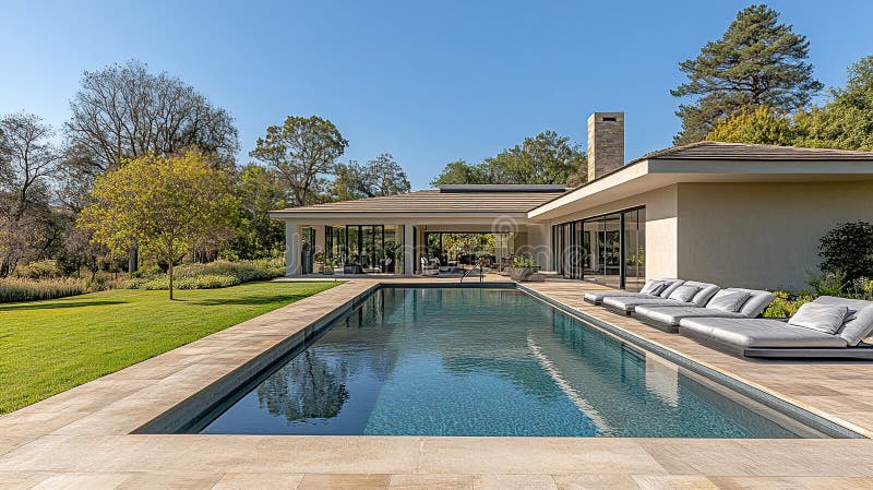 Modern Luxury Home with Pool and Patio Stock Illustration ...