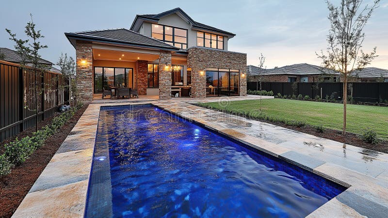Modern Luxury Home with Stunning Backyard Pool Stock Illustration ...