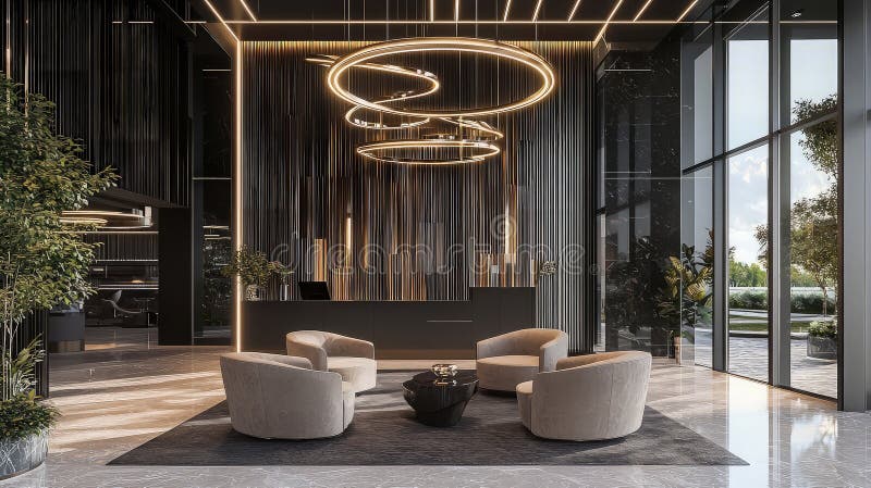 Modern Luxury Hotel Lobby Interior with Reception Desk, Seating Area ...