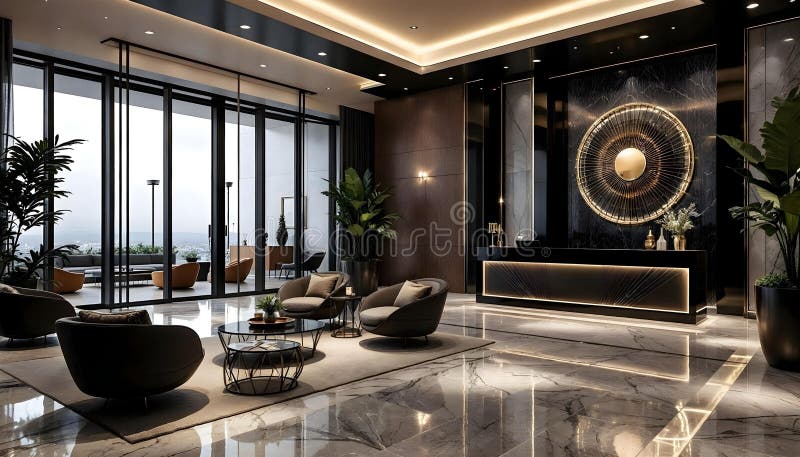 Modern Luxury Hotel and Office Reception and Lounge with Meeting Room ...