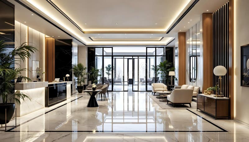 Modern Luxury Hotel and Office Reception and Lounge with Meeting Room ...