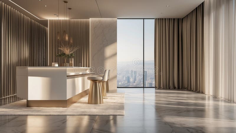 Modern Luxury Hotel Reception with City View Stock Illustration ...