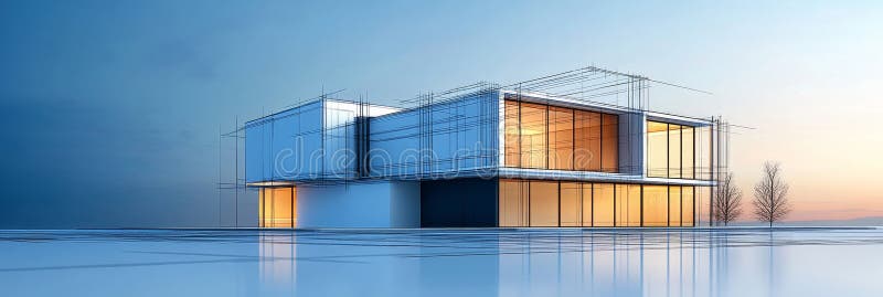 A Modern Luxury House with an Architectural Blueprint Overlay ...