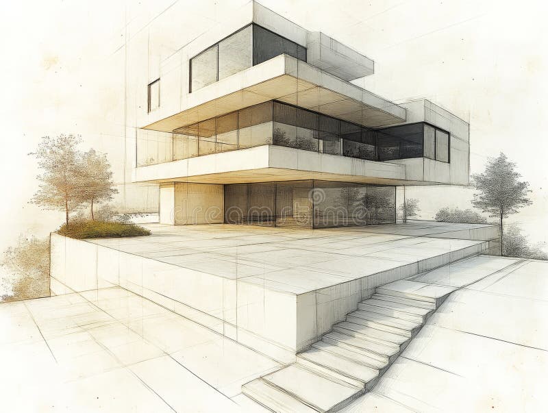 Modern Luxury House Architectural Drafting Stock Image - Image of ...