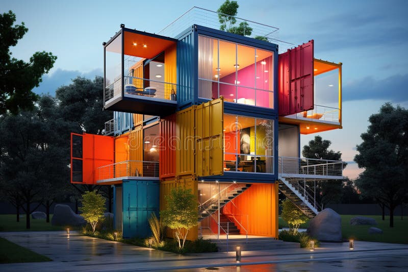 Modern Luxury House Made of Colorful Sea Containers. Generative AI ...