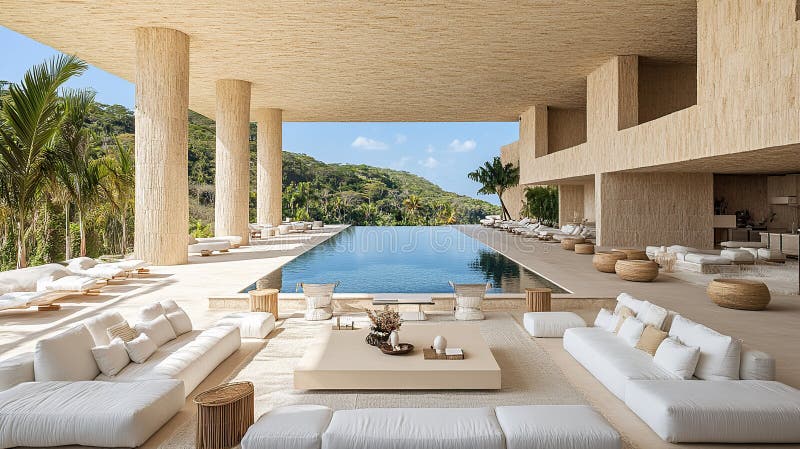 Modern Luxury Infinity Pool with Outdoor Lounge Area Stock Illustration ...