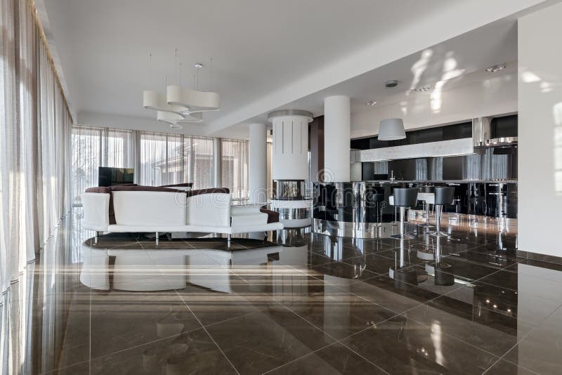 Modern Luxury Interior in Daylight Stock Image - Image of black, house ...
