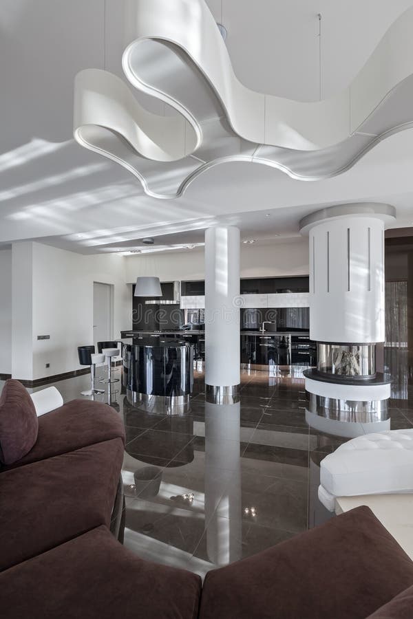 Modern Luxury Interior in Daylight Stock Photo - Image of glass, floor ...