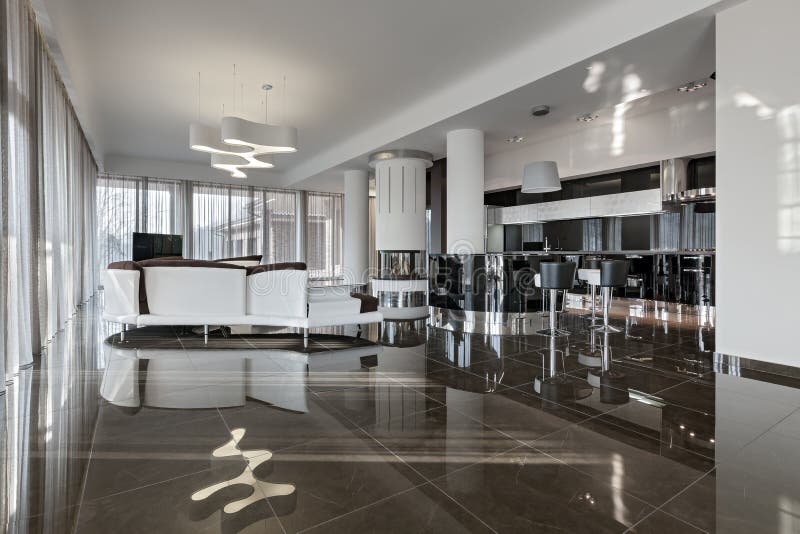 Modern Luxury Interior in Daylight Stock Photo - Image of chair, lamp ...