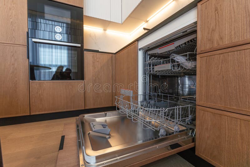 Modern Luxury Kitchen Counter with Built in Electric Appliances Stock ...