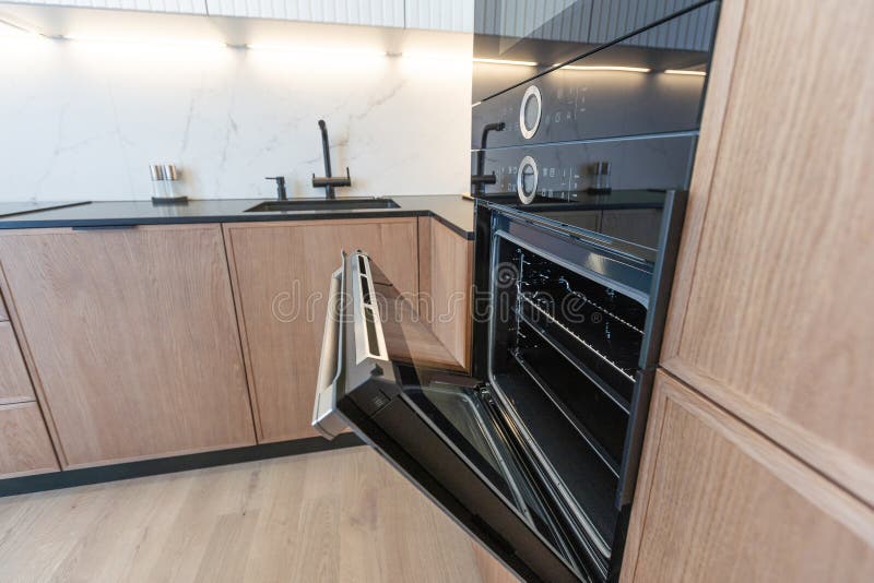 Modern Luxury Kitchen Counter with Built in Electric Appliances Stock ...