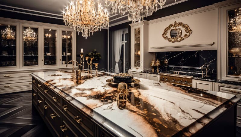 Modern Luxury Kitchen with Elegant Marble Island Generated by AI Stock ...