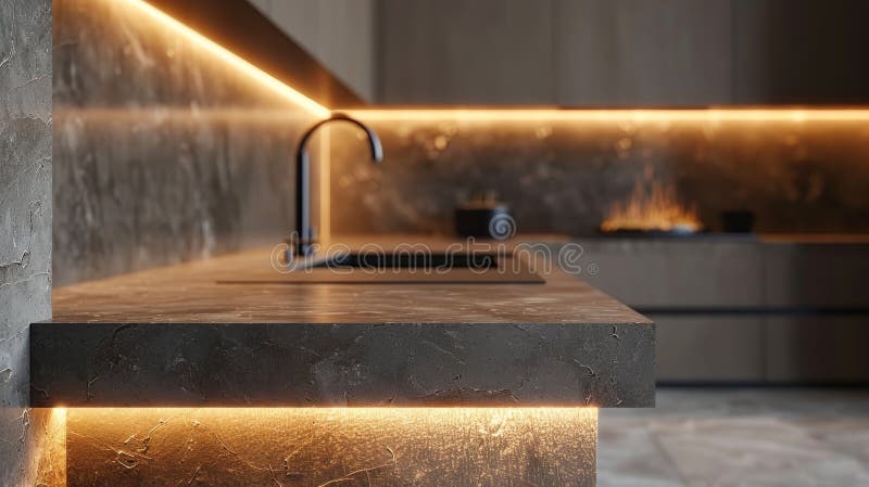 Modern Luxury Kitchen Interior with Ambient Lighting Stock Photo ...