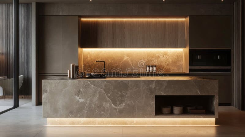 Modern Luxury Kitchen Interior Design with Brown Stone Island Stock ...