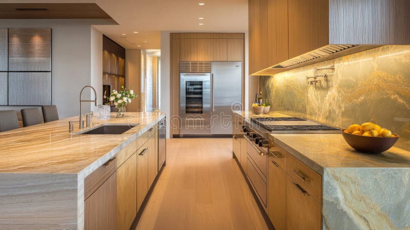 Modern Luxury Kitchen Interior Design with Granite Countertops Stock ...