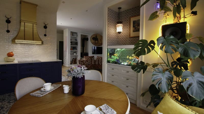 Modern Luxury Kitchen and Living Room Interior. Creative. Cozy and ...