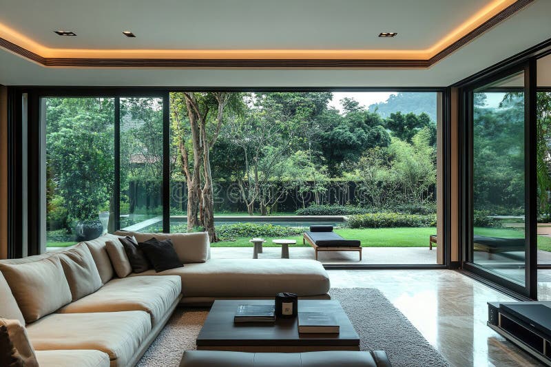 Modern Luxury Living Room with Garden View - Exquisite Interior Design ...