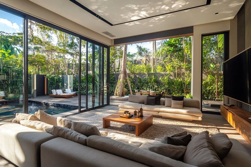 Modern Luxury Living Room with Garden View - Exquisite Interior Design ...