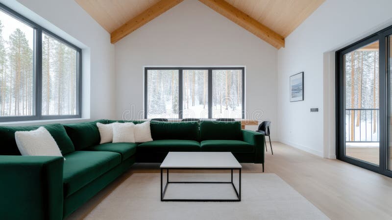 Modern Luxury Living Room with a Stunning Forest View Stock ...