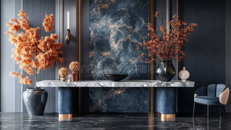 Modern Luxury Lobby Interior Design with Marble and Velvet Stock ...