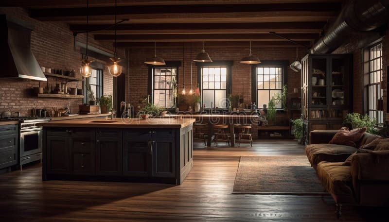 Modern Luxury Loft Apartment with Rustic Hardwood Flooring and Elegant ...