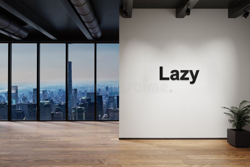 Modern Luxury Loft with Skyline View and Wall with Lazy Lettering, 3D ...