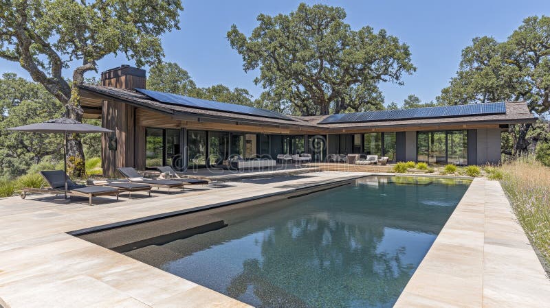 Modern Luxury Oasis House, Pool, and Solar Integration Stock Image ...