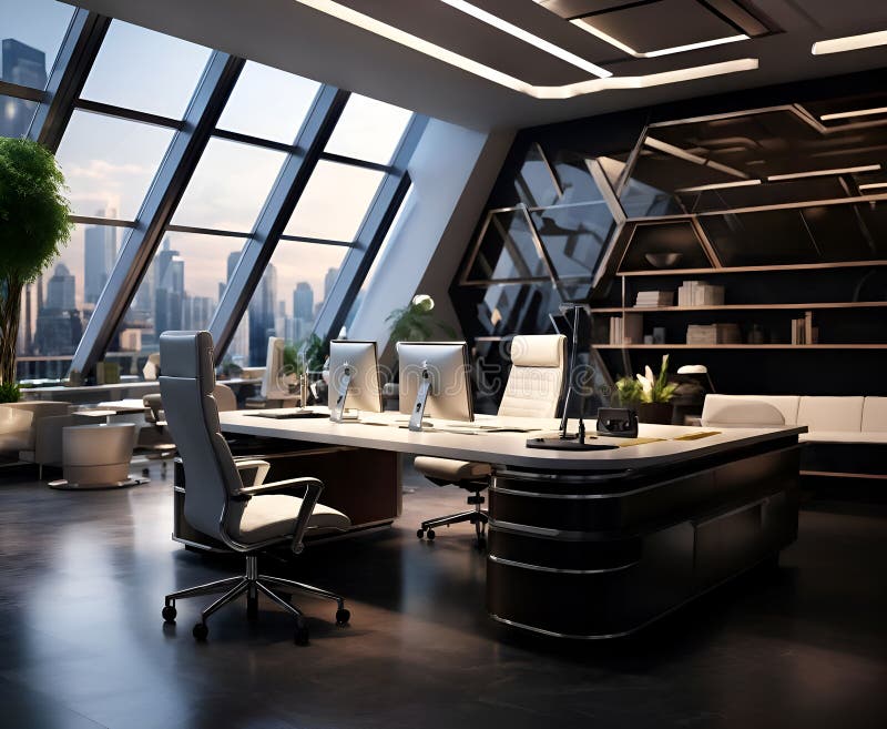 Modern Luxury Office with Huge Windows and Urban View. Business Concept ...