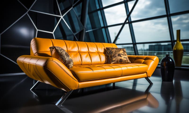Modern Luxury Orange Leather Sofa in a Contemporary Interior Design ...