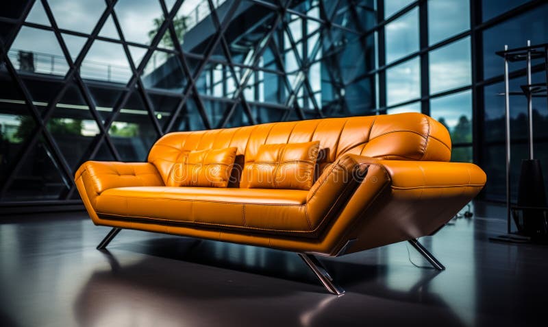 Modern Luxury Orange Leather Sofa in a Contemporary Interior Design ...