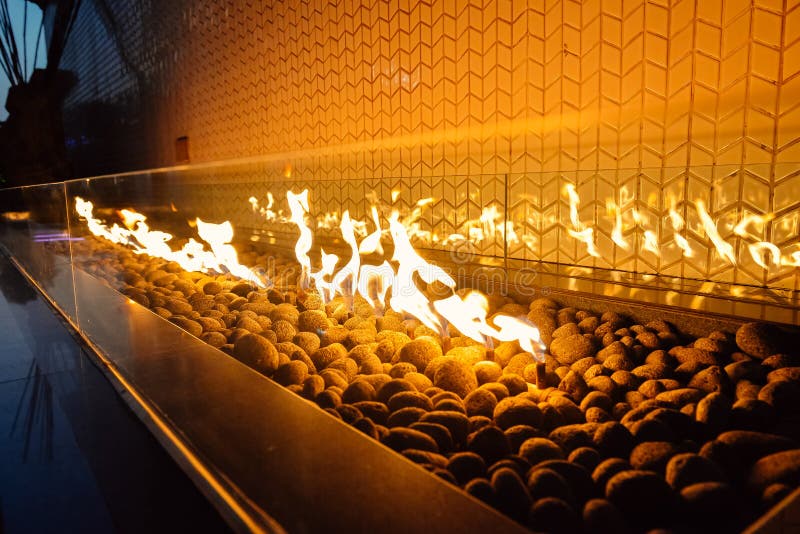 Modern and Luxury Outdoor Fireplace, Close Up from Side View Stock ...